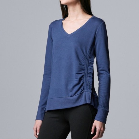 Simply Vera Vera Wang | Tops | New Simply Vera Xl Blue Ruched Ruffle ...